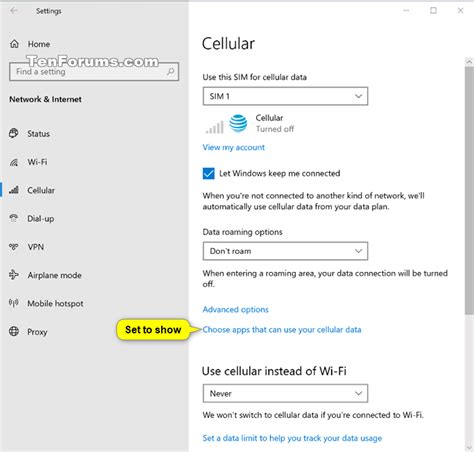 Hide Or Show Choose Apps That Can Use Your Cellular Data In Windows 10