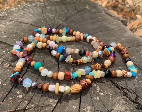 Colorful Mixed Bead Necklace Wood Glass And Stone Beads Boho Layered