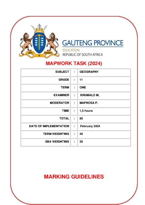 2024 Grade 11 Mapwork Task Ermelo Marking Guide Mapwork Task 202 4