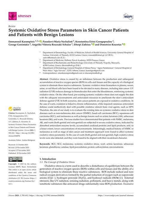 Pdf Systemic Oxidative Stress Parameters In Skin Cancer Patients And