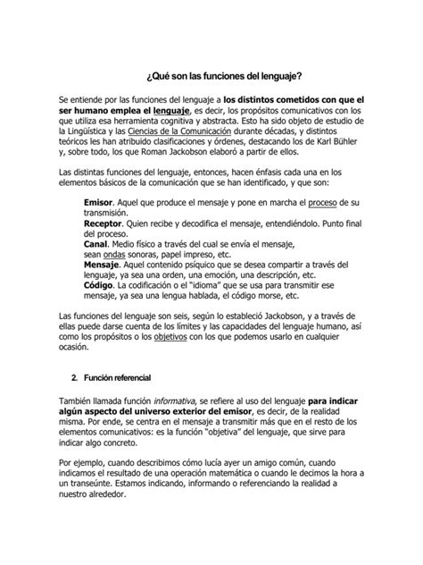 ¿qué Son Las Funciones Del Lenguaje 1 Pdf Comunicación