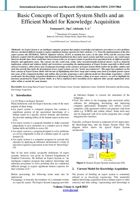 Pdf Basic Concepts Of Expert System Shells And An Efficient Model For Knowledge Acquisition