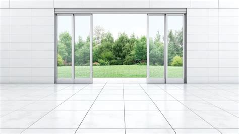 A Spacious Minimalist Interior Showcases A Large Window Framing A
