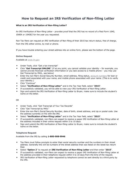 Fillable Online How To Request An IRS Verification Of Non Filing Status