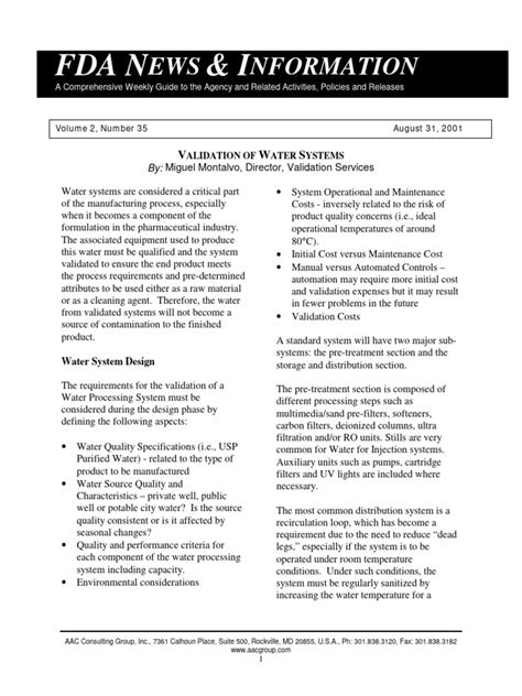 Fda Validation Of Water Systems Pdf Verification And Validation