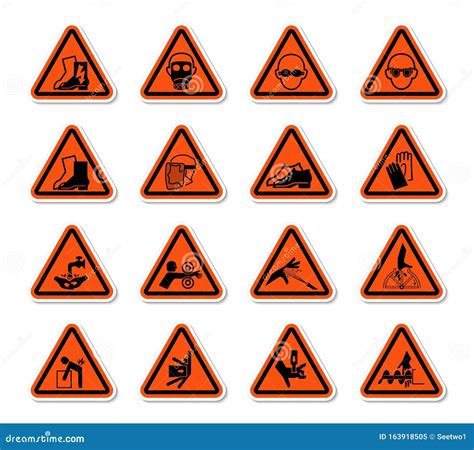 Triangular Warning Hazard Symbols Labels Sign Isolate On White