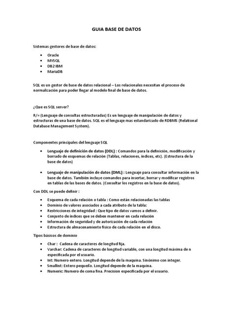 guia base de datos pdf bases de datos sql