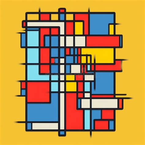 Abstract Shape In Blue Red And Yellow A Mid Century Inspired Digital