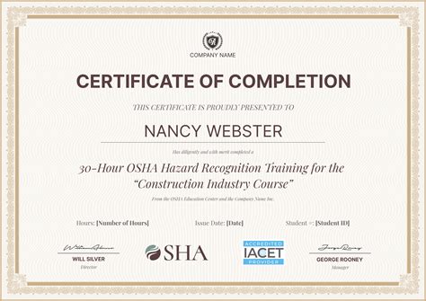 Simple And Professional Osha 30 Certificate Template