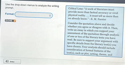 Use The Drop Down Menus To Analyze The Writing Prompt Critical Lens