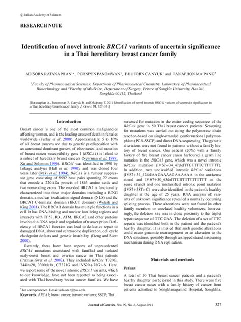 Identification Of Novel Intronic Brca1 Variants Of Uncertain