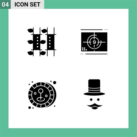 Set Of 4 Modern Ui Icons Symbols Signs For Bamboo Premiere Relaxation Movie Joystick Editable