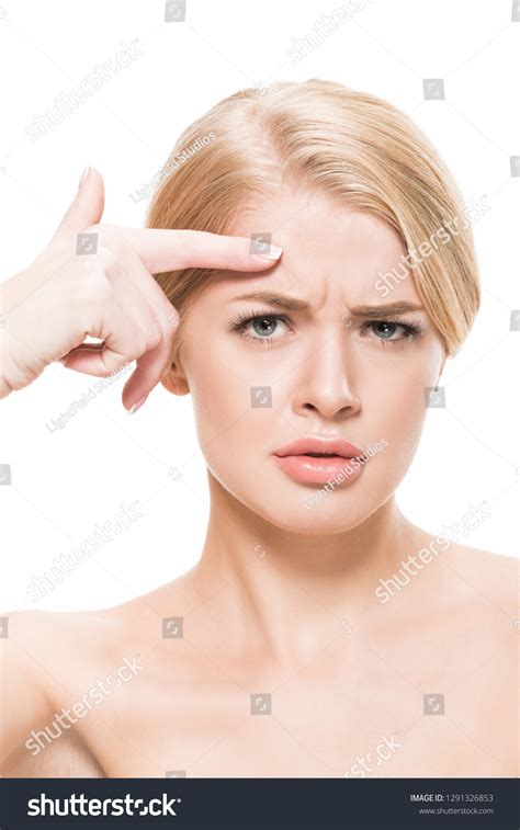 Unhappy Naked Woman Pointing Wrinkles On Stock Photo Shutterstock