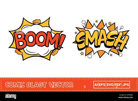 Boom comic blast with red, white, and yellow color. Smash comic explosion with yellow and white ...