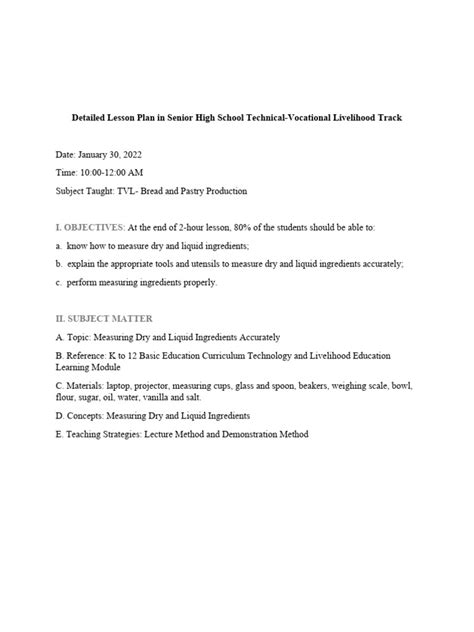 Detailed Lesson Plan Demo Seminar Download Free Pdf Food And Drink Preparation Home