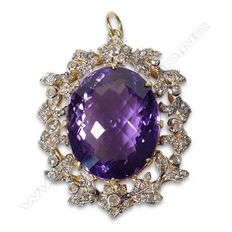 Silver Gilt Diamond And Amethyst Pendant With Rose Cut Diamonds