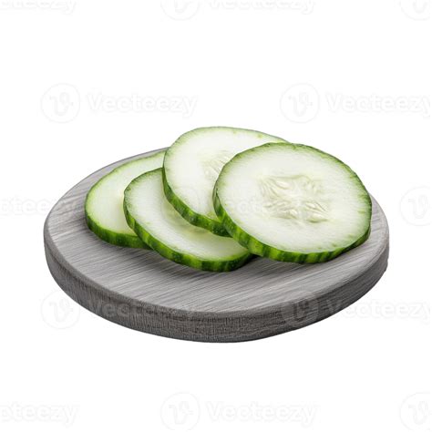 Fresh Cucumber Slices On A Round Wooden Surface 51137435 Png