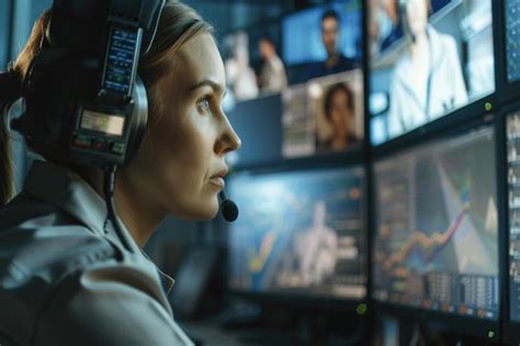 Premium Photo Security Officer Uses Ai Facial Recognition To Monitor Cctv Cameras