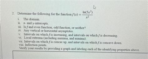Solved Determine The Following For The Function F X Chegg