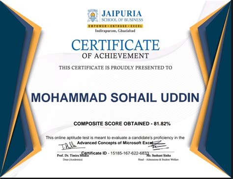 Mohammed Sohail Uddin On Linkedin Advancedexcel Jaipuriainstituteofmanagement Certification
