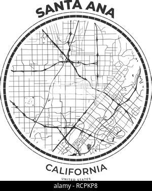 Santa Ana California City Map Usa Labelled Black Illustration Stock