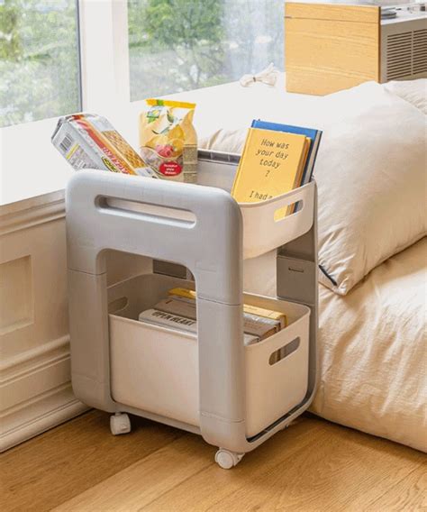 바퀴탈부착 활용도 높은 2단 미니 트롤리 서랍형 카트 다용도 수납 거실 주방 침대 사이드 생필품 아기용품 침실 이동식 선반 틈새 바퀴 달린 이동 트레이 간식 에이블리