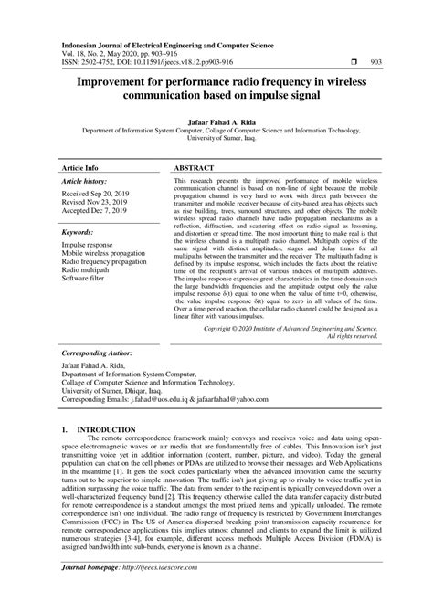 PDF Improvement For Performance Radio Frequency In Wireless Communication Based On Impulse Signal