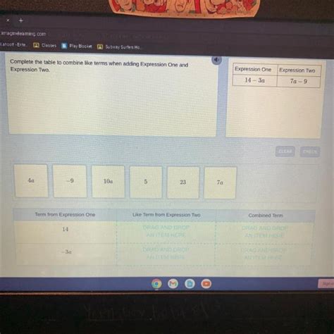Free Complete The Table To Combine Like Terms When Adding Expression One And Expression Two