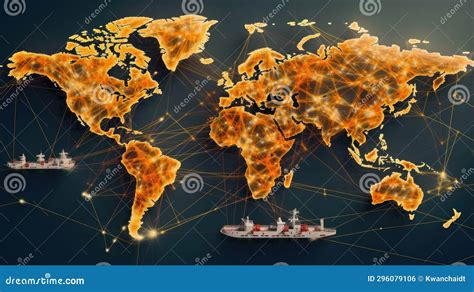 A World Map With Cargo Ships And Planes Traversing Global Routes Symbolizing The Interconnected