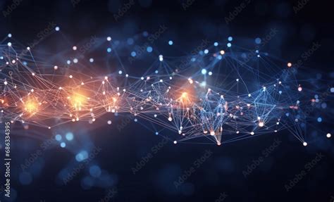 Neural Patterns Network Artificial Intelligence On Neon Glow Light