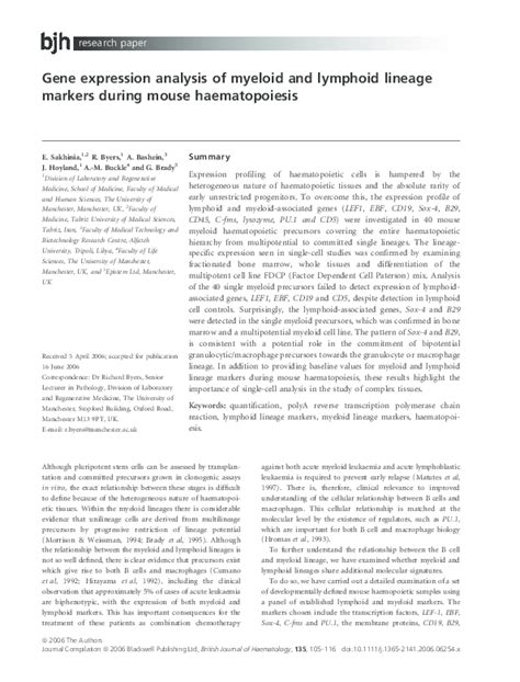 Pdf Gene Expression Analysis Of Myeloid And Lymphoid Lineage Markers