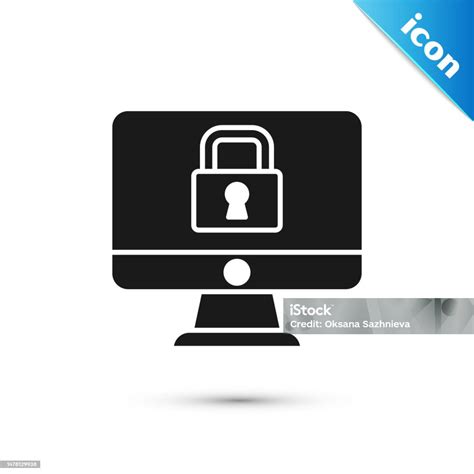 Grey Lock On Computer Monitor Screen Icon Isolated On White Background Security Safety
