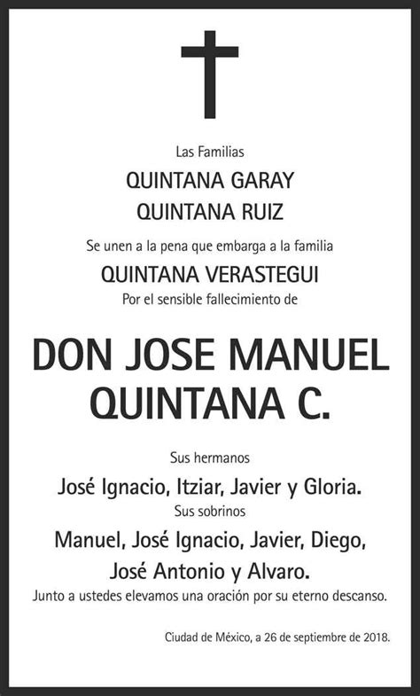 Don José Manuel Quintana C Obituario Esquela