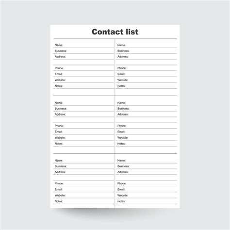 Contact Listcontacts Plannercontact Sheetdigital Contact List