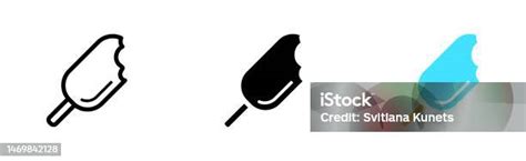 아이스크림 세트 아이콘입니다 에스키모 콘 착빙 컵 길거리 음식 카페 디저트 달콤한 맛있는 유리 공 감기 외식 선에 있는 벡터 아이콘 흰색 배경에 검은색과 화려한 스타일 3