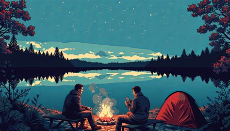 Download Ai Generated Campfire Lake Royalty Free Stock Illustration