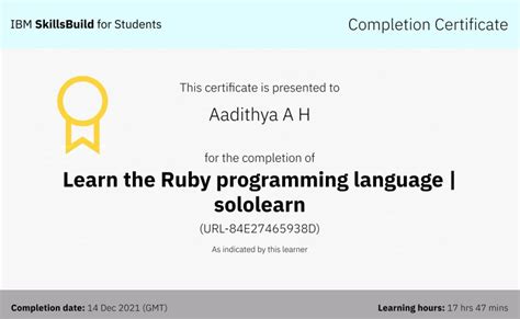 rubyprogramming ibm skillsbuild sololearn programmingskills learning aadithya a h