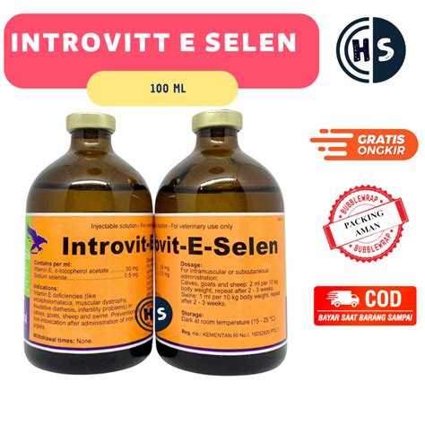 Jual Introvit E Selen 100 Ml Vitamin E Selenium Injeksi Hewan Holland