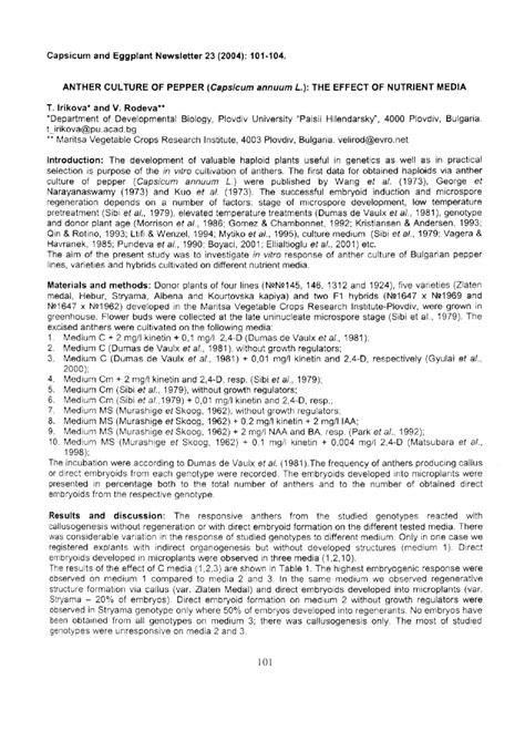 Pdf Anther Culture Of Pepper Capsicum Annuum L The Effect Of