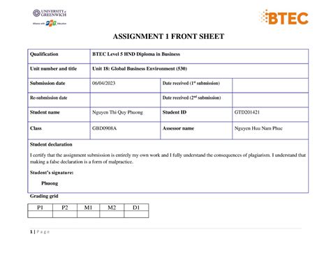 530 asm1 gbd 0908 assignment 1 front sheet qualification btec level 5