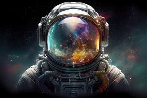 Front View Astronaut Potrait Astronaut In Space Suit With Galaxy And