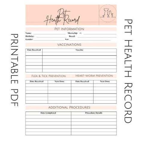 Pet Health Record For Veterinarian Vaccinations Flea And Tick Prevention