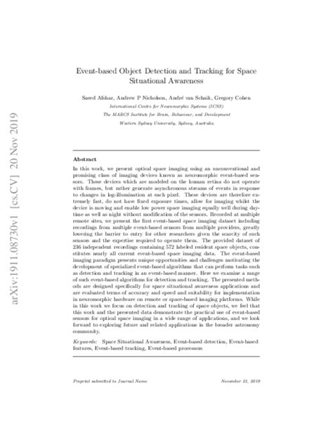 Pdf Event Based Object Detection And Tracking For Space Situational