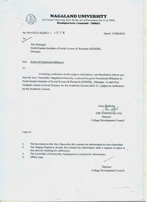 Affiliation Certificate