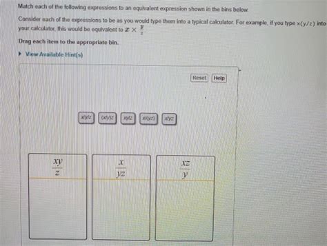 Solved Match Each Of The Following Expressions To An Equivalent