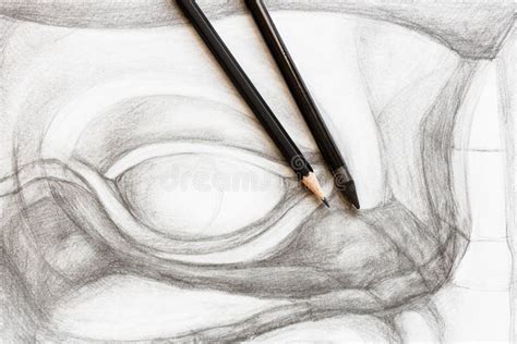 Dos Lápices De Grafito En El Dibujo Del Ojo Masculino Foto De Archivo