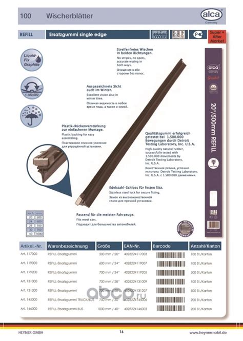 Alca 117000 резинка для щеток 20""/50см профиль ""БОШ"" в блистере (2 шт.)
