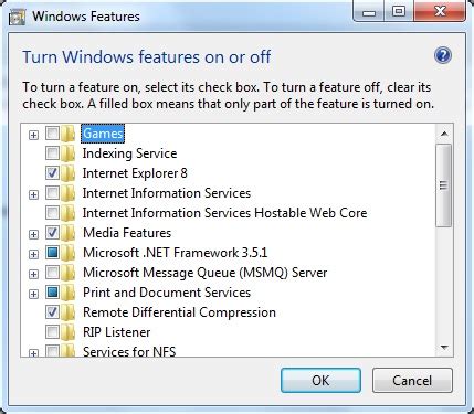 Turn windows features on or off не работает