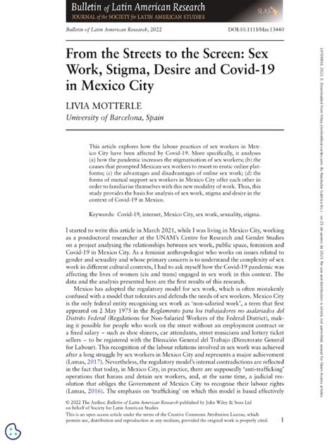 From The Streets To The Screen Sex Work Stigma Desire And Covid‐19 In