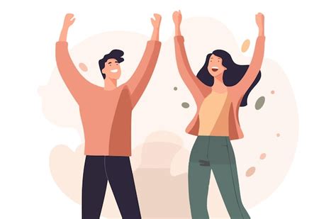 Ilustración vectorial de una alegre pareja joven con los brazos